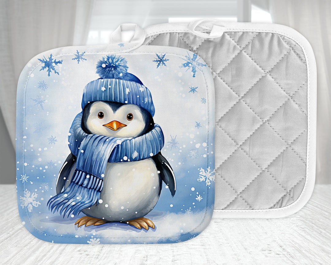 Set of 2 Winter Penguin Pot Holders, Kitchen Pot Holders, Penguin ...