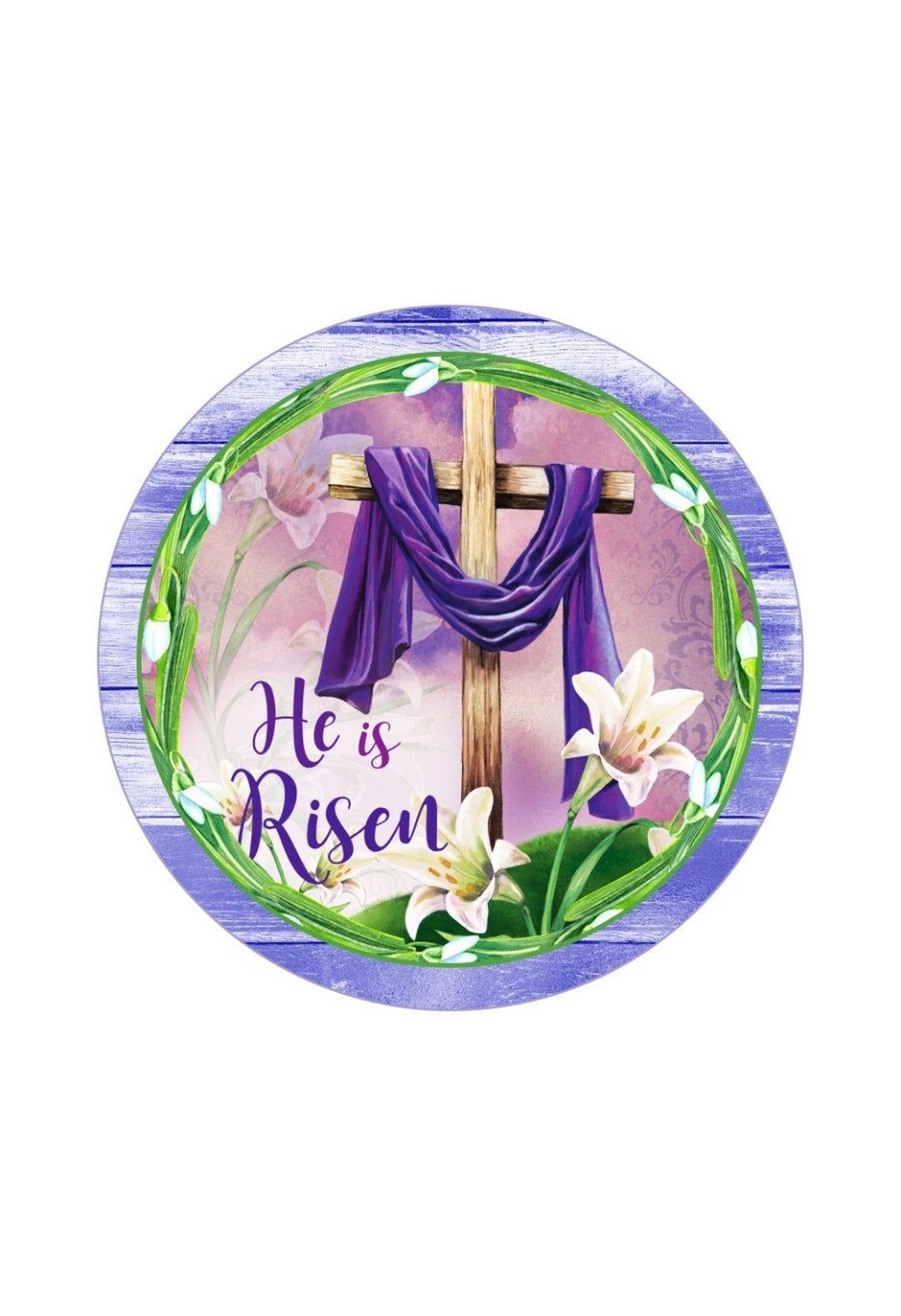 He Has Risen Sign, Religious Sign, Easter Sunday Cross Sign, Wreath ...