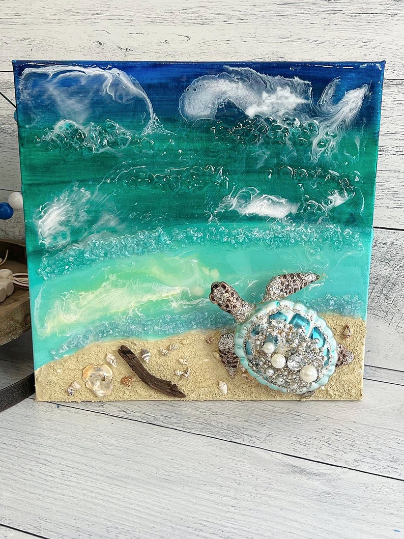 Jeweled Turtle Coastal Canvas Wall Art Picture Beach Home - Etsy