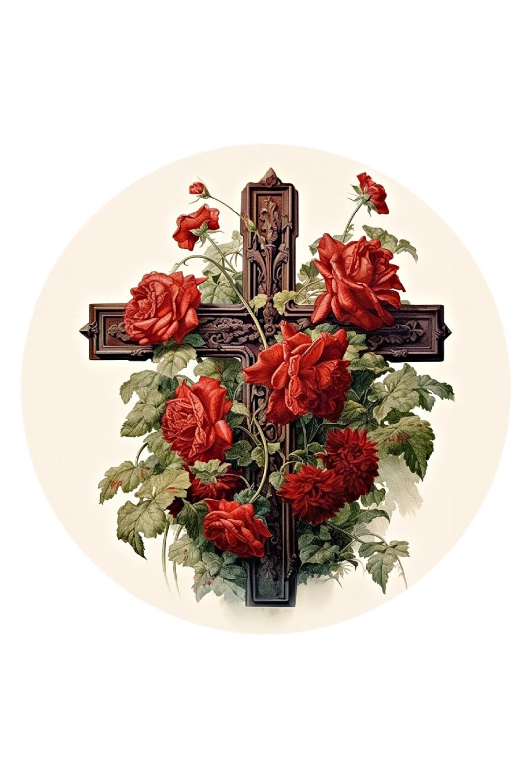 Cross With Red Roses Religious Sign, Easter Sunday Cross Sign, Wreath ...
