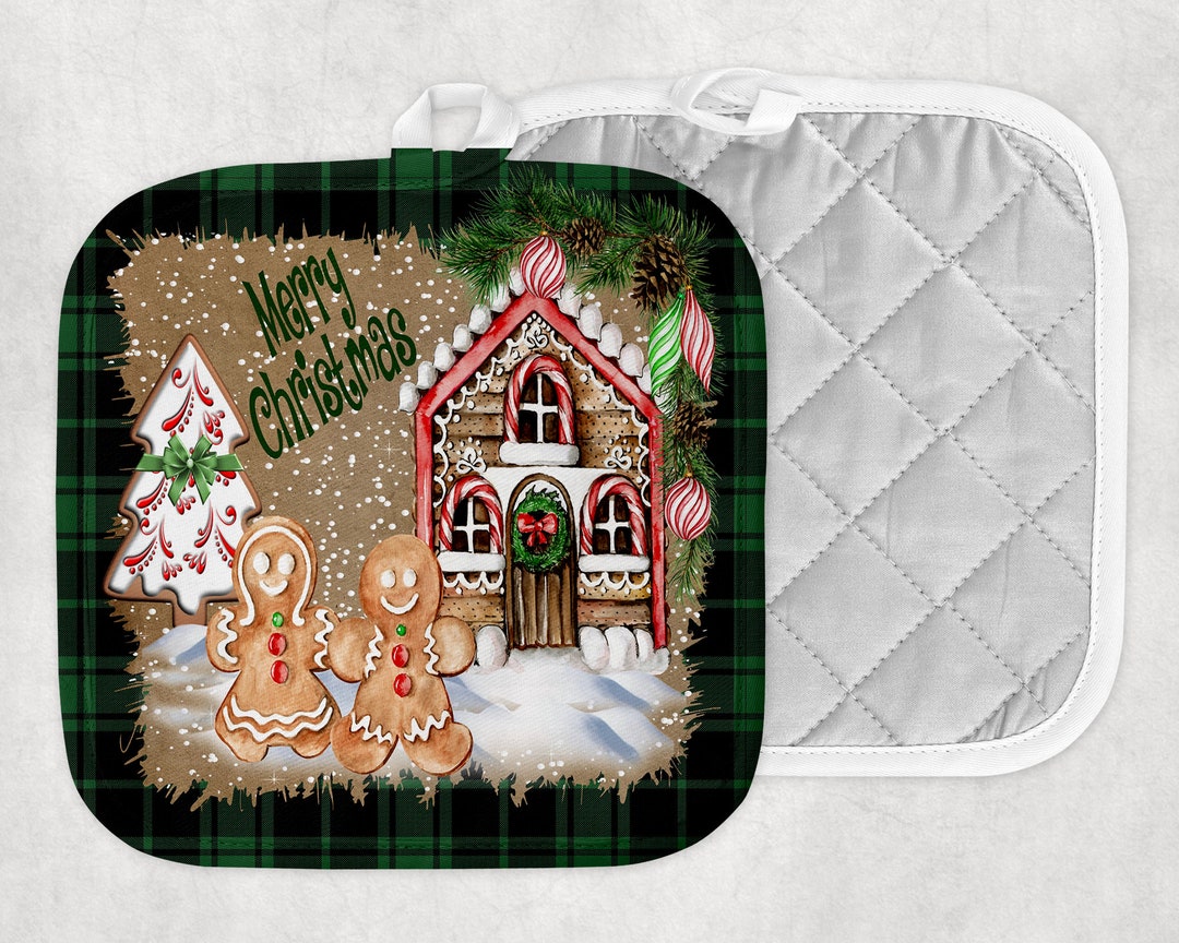 Set of 2 Buffalo Plaid Gingerbread House Pot Holders, Kitchen Pot ...