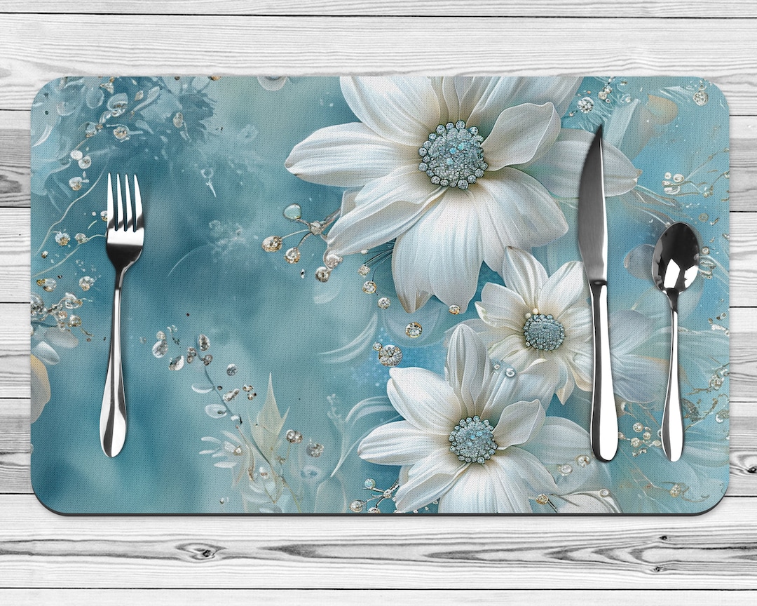 Set of 2 White Sunflowers With Jewels Placemats, Classy Floral ...