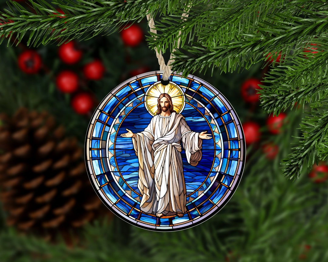 Stained Glass Look Jesus Ornament, Religious Ornament, Christian ...