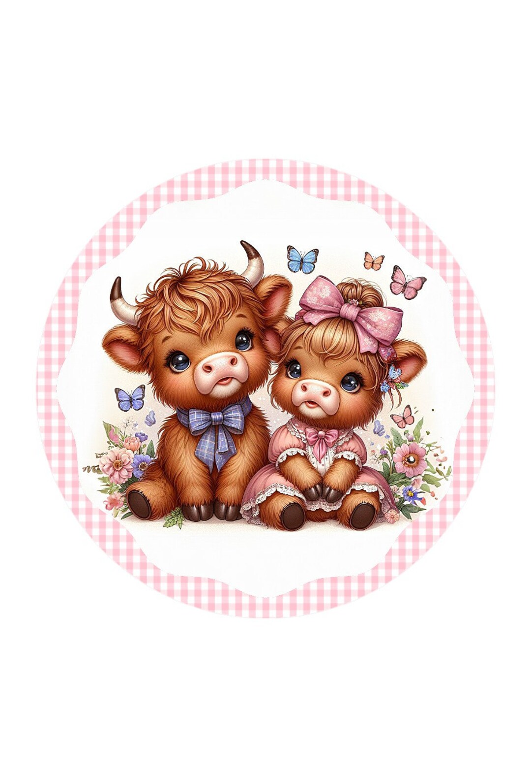 Highland Cow Couple Sign , Baby Cow Summer Sign, Spring Wreath ...