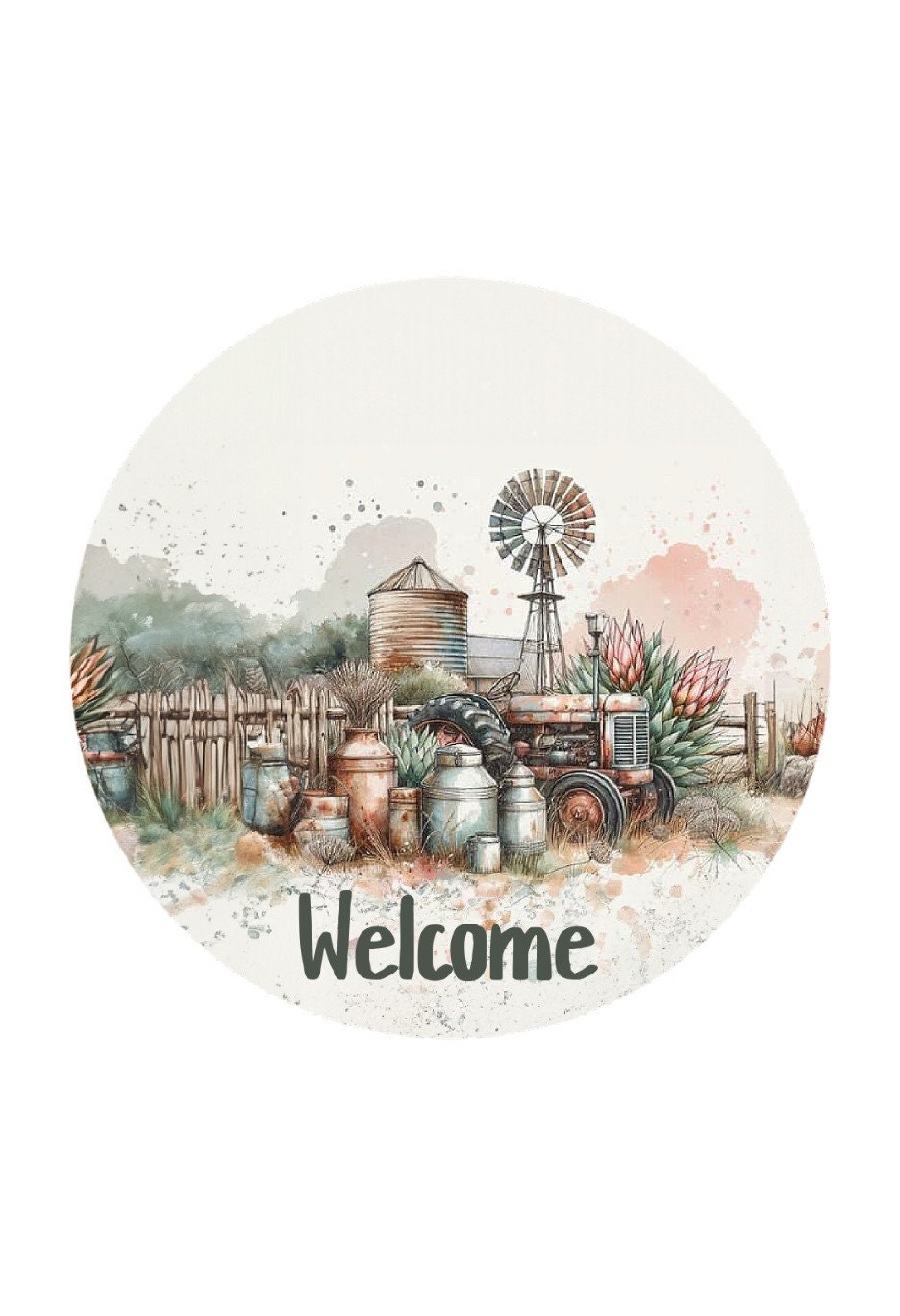 Welcome Country Tractor Farmhouse Sign, Summer Metal Wreath Attachment ...