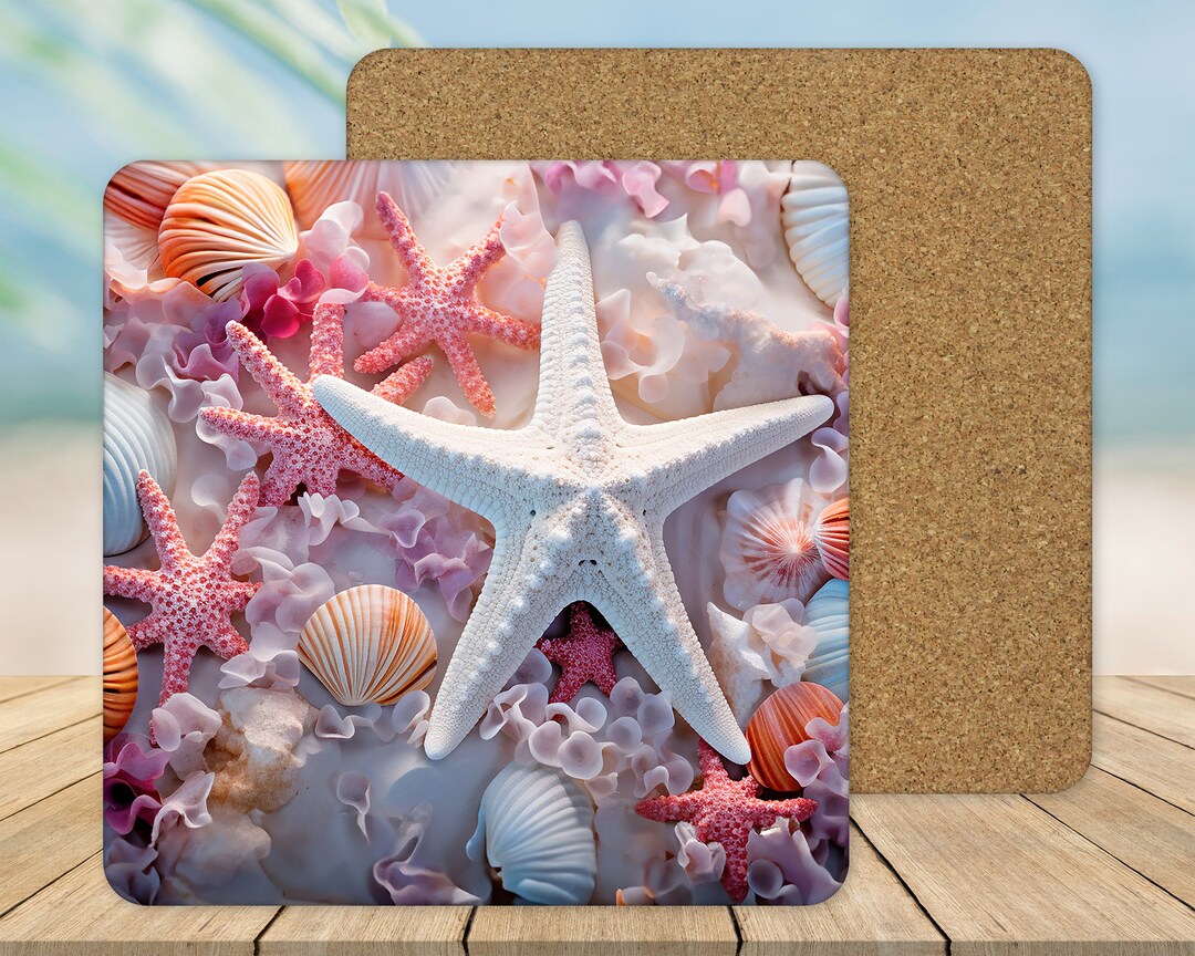 Starfish and Seashell Table Hot Mat, Beach Kitchen Table Cork Back ...