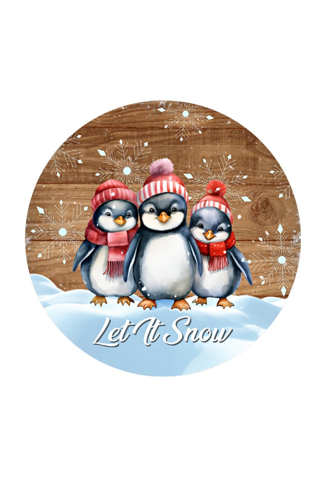 Let It Snow Winter Penguin Sign, Snowy Wood Wreath Attachment,winter ...