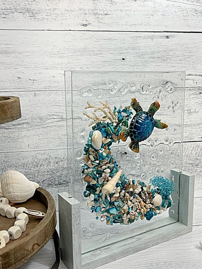 Resin Glass Sea Turtle Beach Table Top Art Coastal Home - Etsy