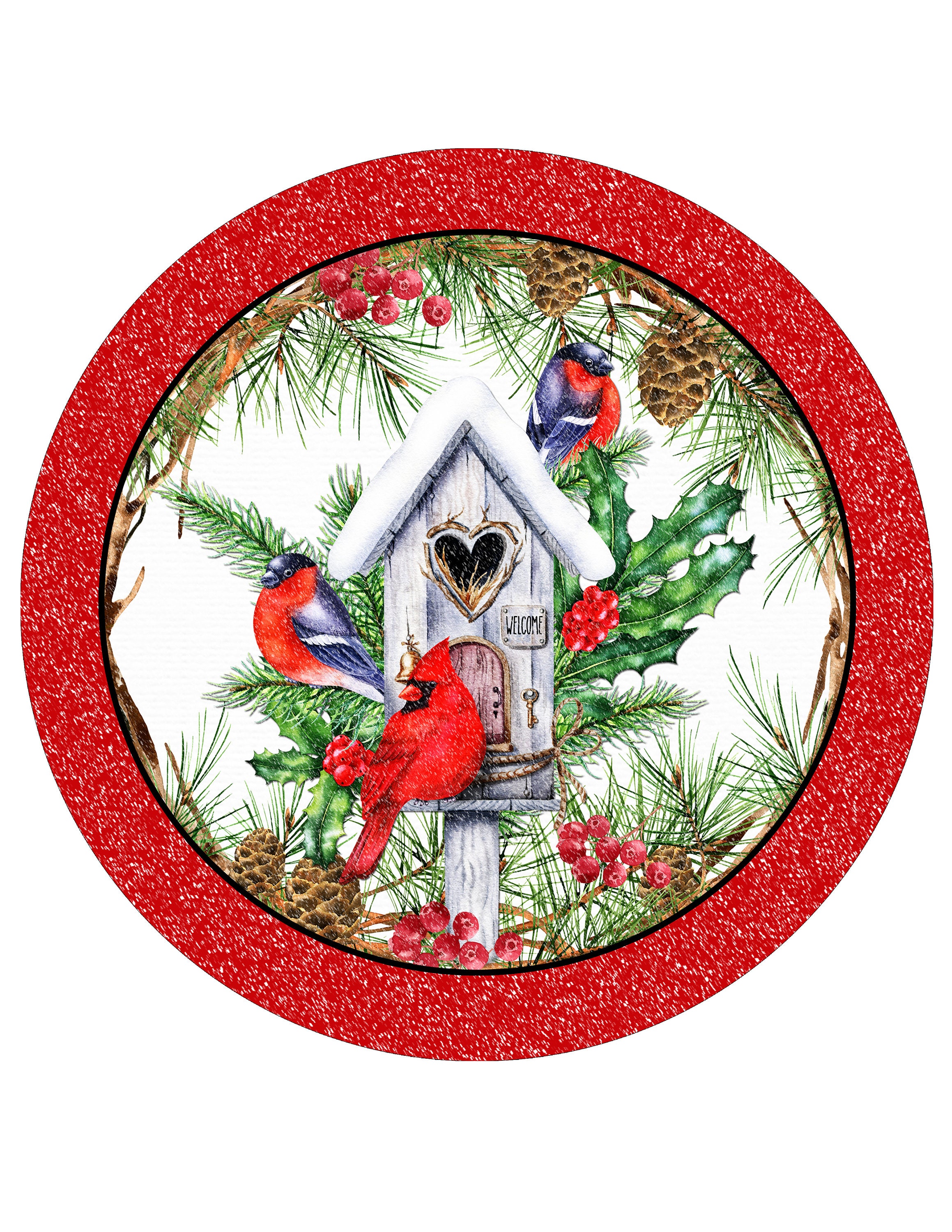 Cardinal Birdhouse Sign Wreath Attachment Winter Supplies | Etsy