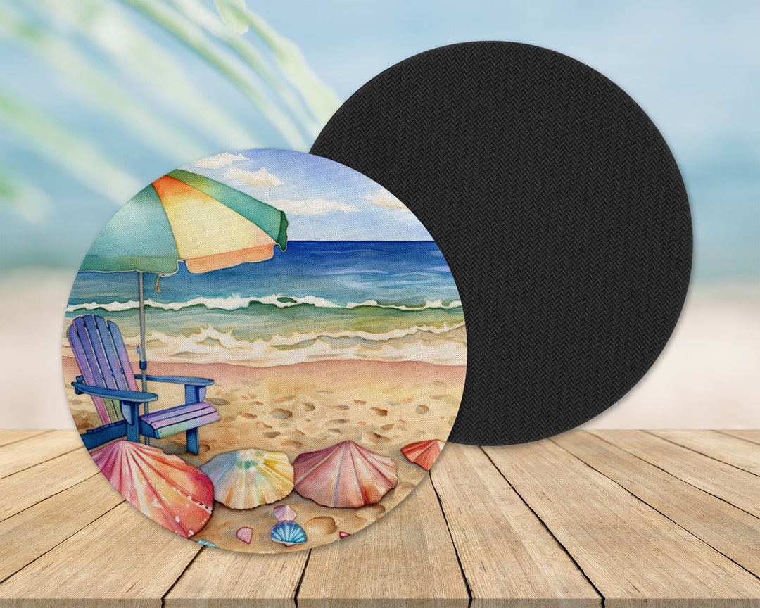 Set of 4 Beach Scene Drink Coaster, Beach Coasters for Your Table, Set ...