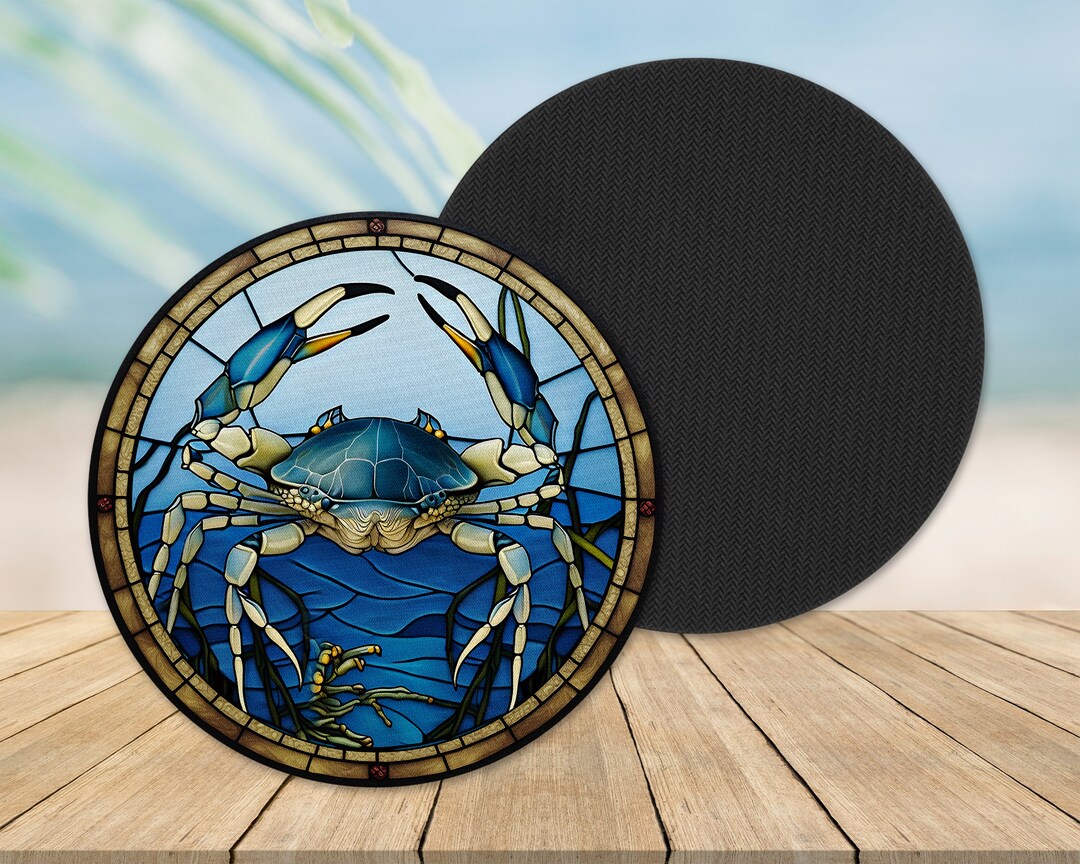Set of 4 Stained Glass Blue Crab Drink Coaster, Beach Coasters, Set of ...