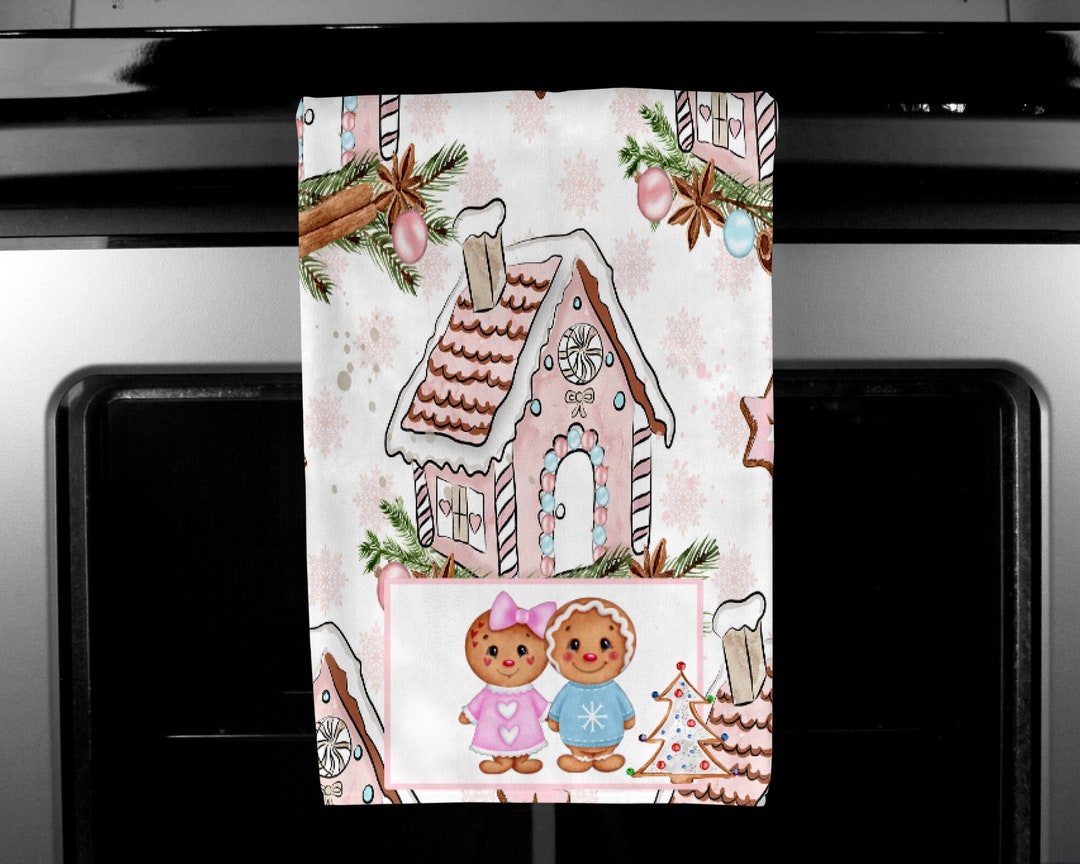 Gingerbread Christmas Velour Kitchen Towel, Pink Holiday Kitchen Tea ...