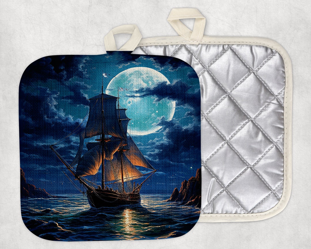 Set of 2 Sailboat in the Moonlight Pot Holders, Kitchen Pot Holders ...