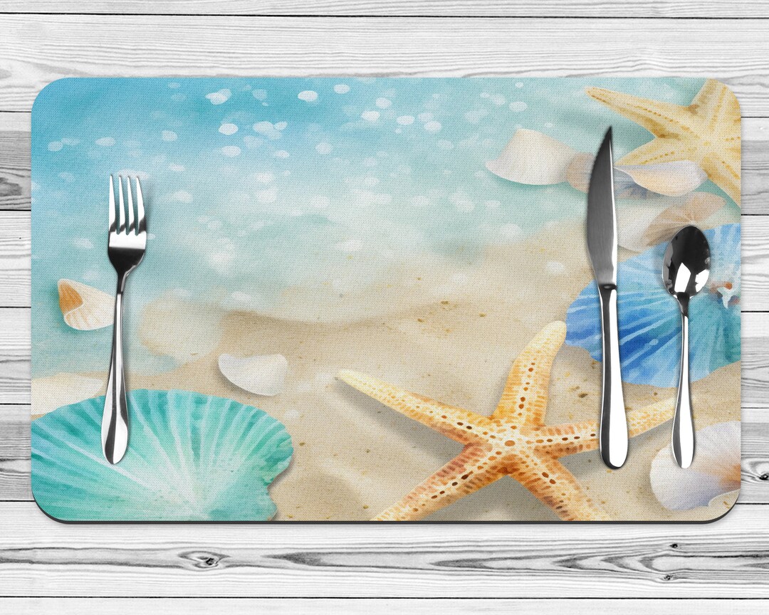 Set of 2 Starfish Seashell Beach Placemats, Coastal Table Settings ...