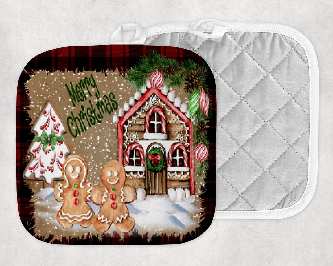 Set of 2 Buffalo Plaid Gingerbread House Pot Holders, Kitchen Pot ...