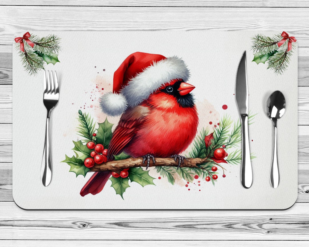 Set of 2 Santa Cardinal Winter Table Placemats, Christmas Table Decor ...