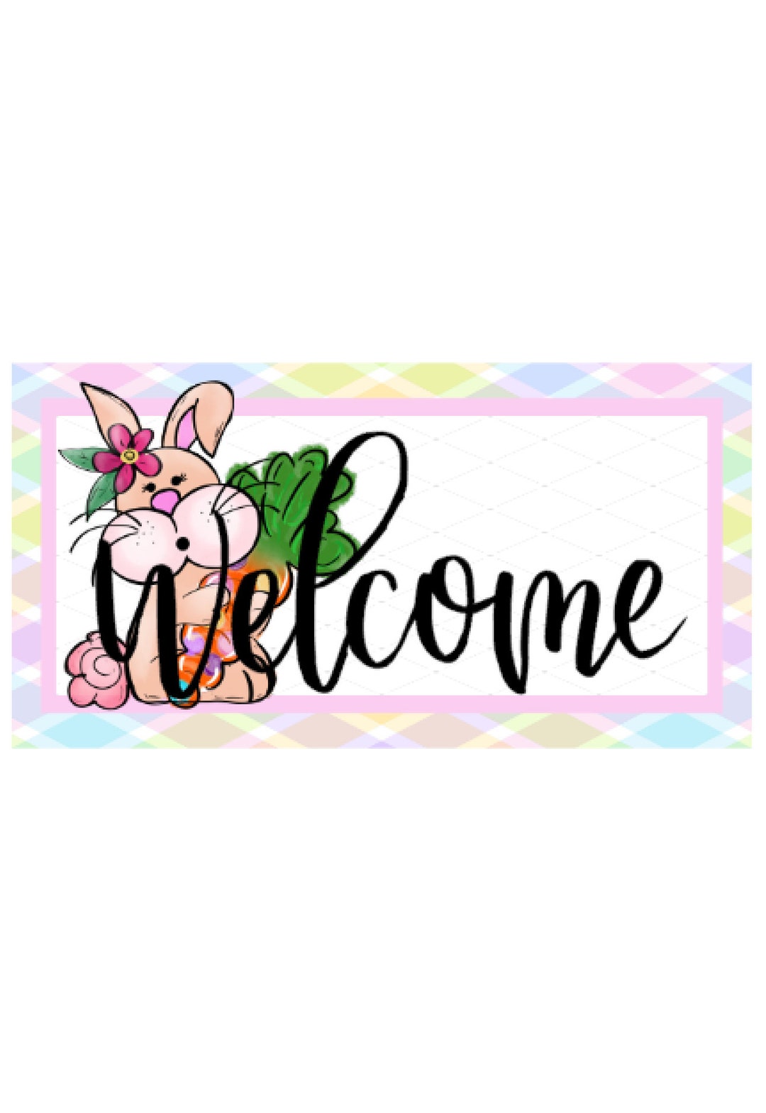 Welcome Easter Sign, Easter Easter Pastel Plaid Sign, Spring Wreath ...