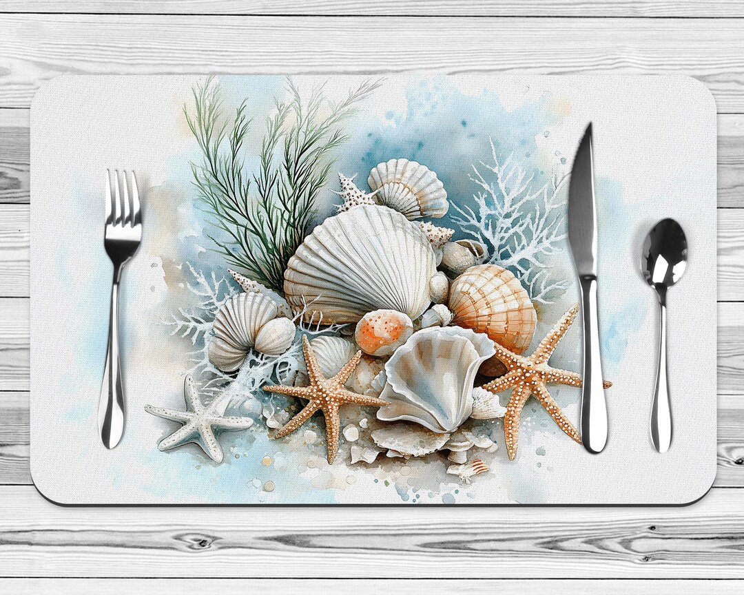 Seashell Coastal Placemats, Coastal Table Settings, Beach House Home ...