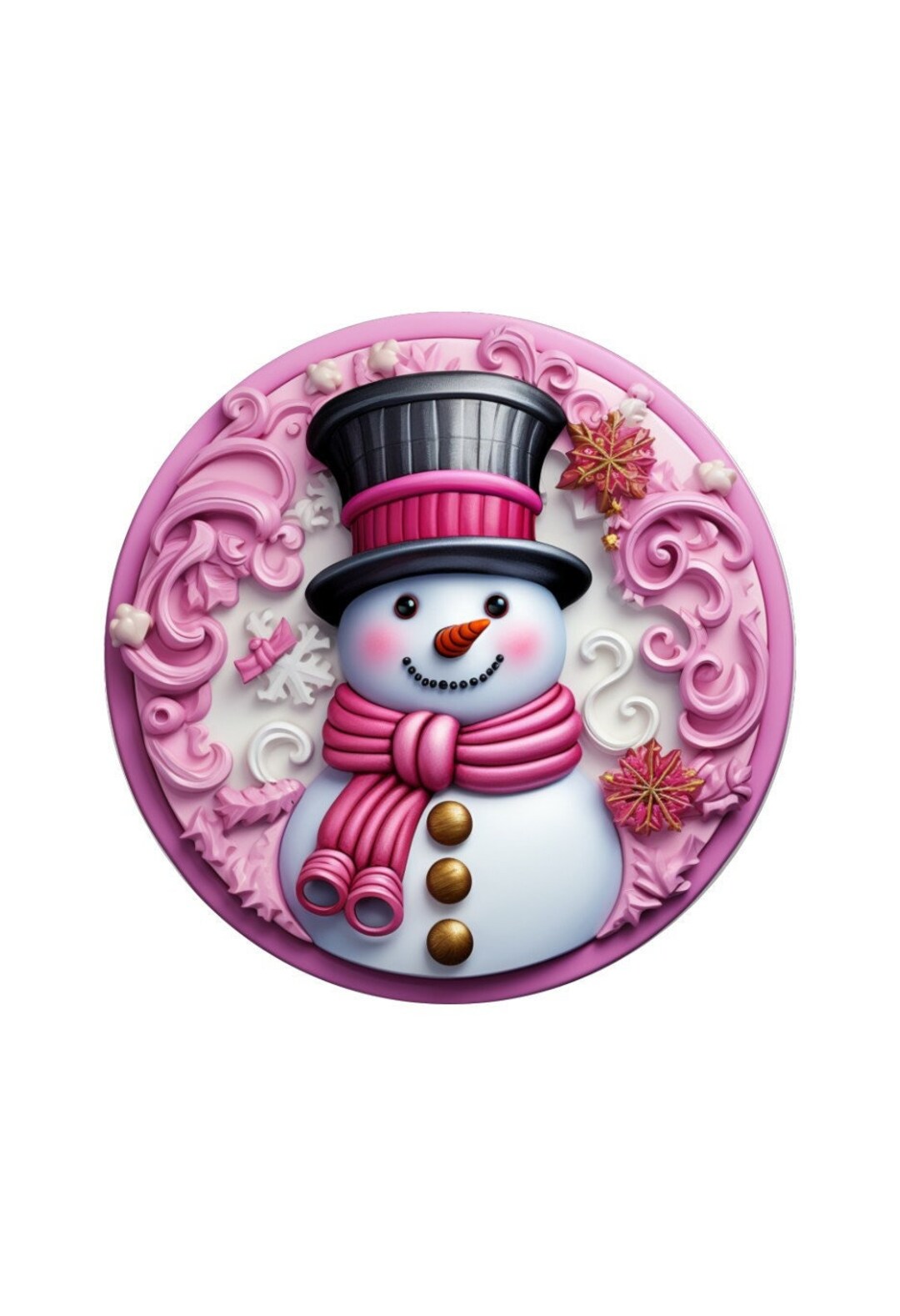 3D Look Pink Snowman Winter Sign, Winter Wreath Attachment, Frost ...