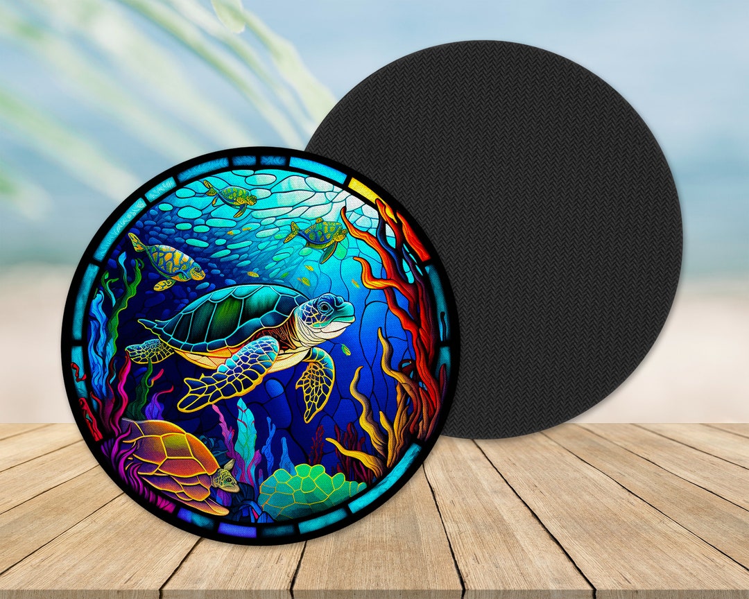 Set of 4 Sea Turtle Drink Coaster, Beach Coasters , Set of 4 Rubber ...