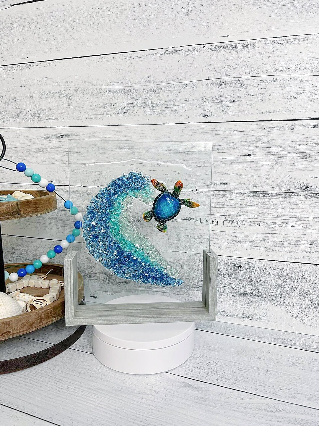 Blue Sea Turtle Tabletop Art, Coastal Home Decoration, Coastal Table ...