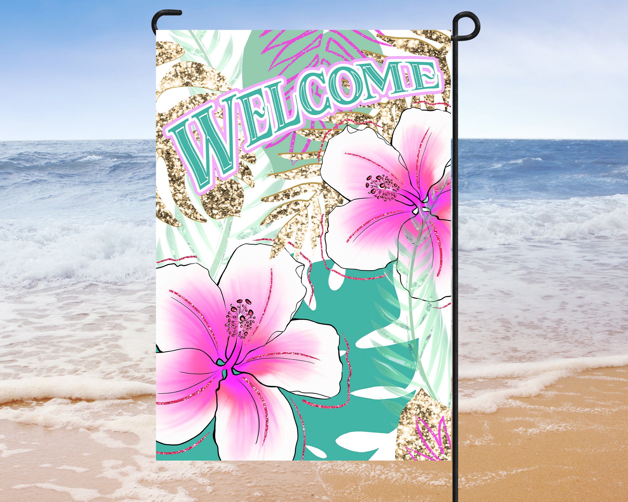 Welcome Tropical Hibiscus Garden Flag Yard Decoration Front | Etsy
