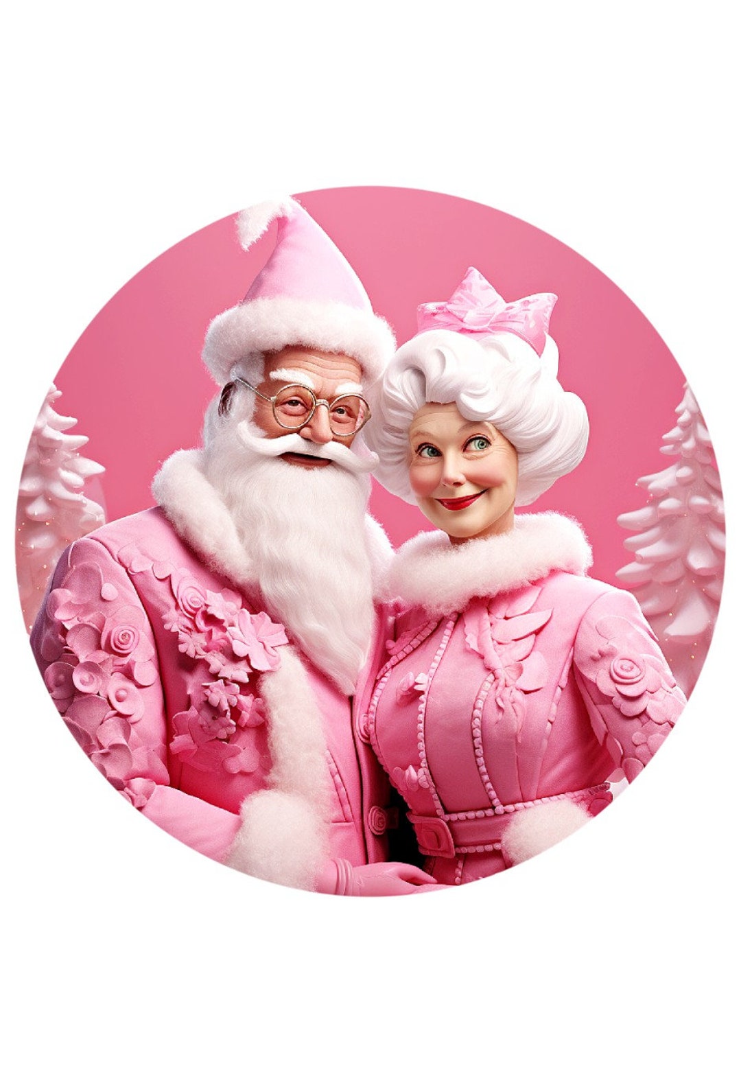 Pink Mr and Mrs Claus Christmas Sign, Season Greetings Wreath ...