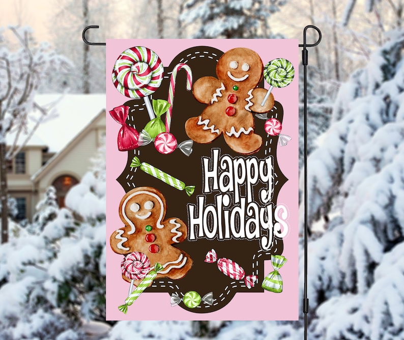 Gingerbread Candy Christmas Garden Flag, Yard Decoration, Front Door ...