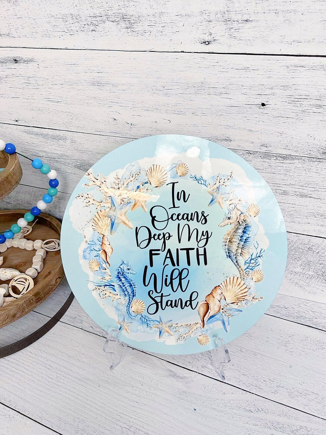 In Oceans Deep My Faith Will Stand Seahorse Beach Scene Table Hot Mat ...