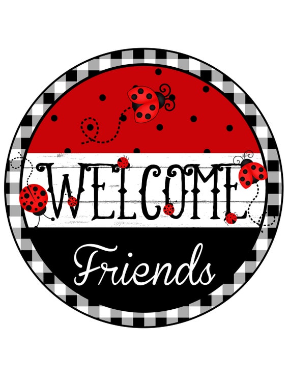 Lady Bug Welcome Friends Sign Everyday Buffalo Plaid Wreath | Etsy