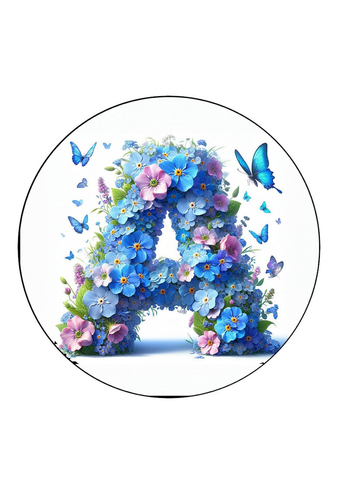 Alphabet Forget Me Nots Summer Sign, Monogram Butterfly Spring Metal ...