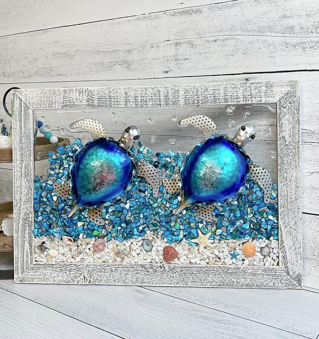 Twin Blue Sea Turtles Coastal Wall Art Picture, Beach Home Decor ...