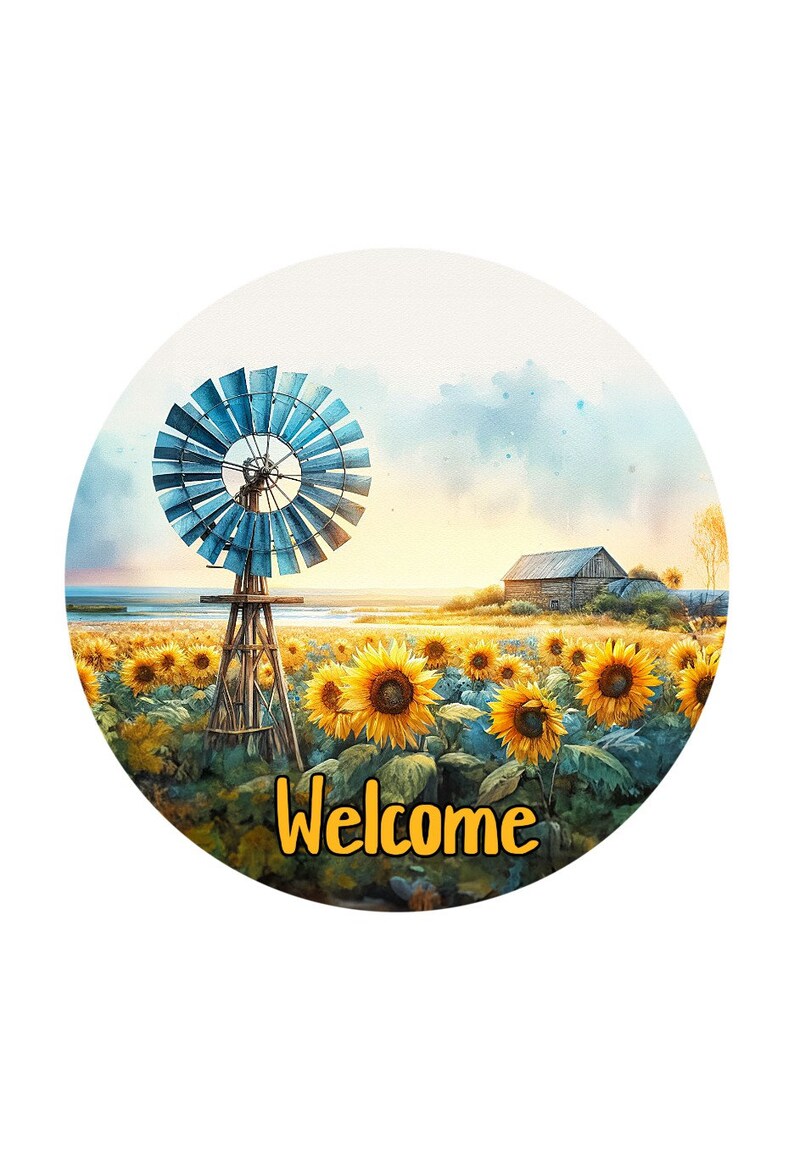 Welcome Country Windmill Farmhouse Sign, Summer Sunflower Metal Wreath ...