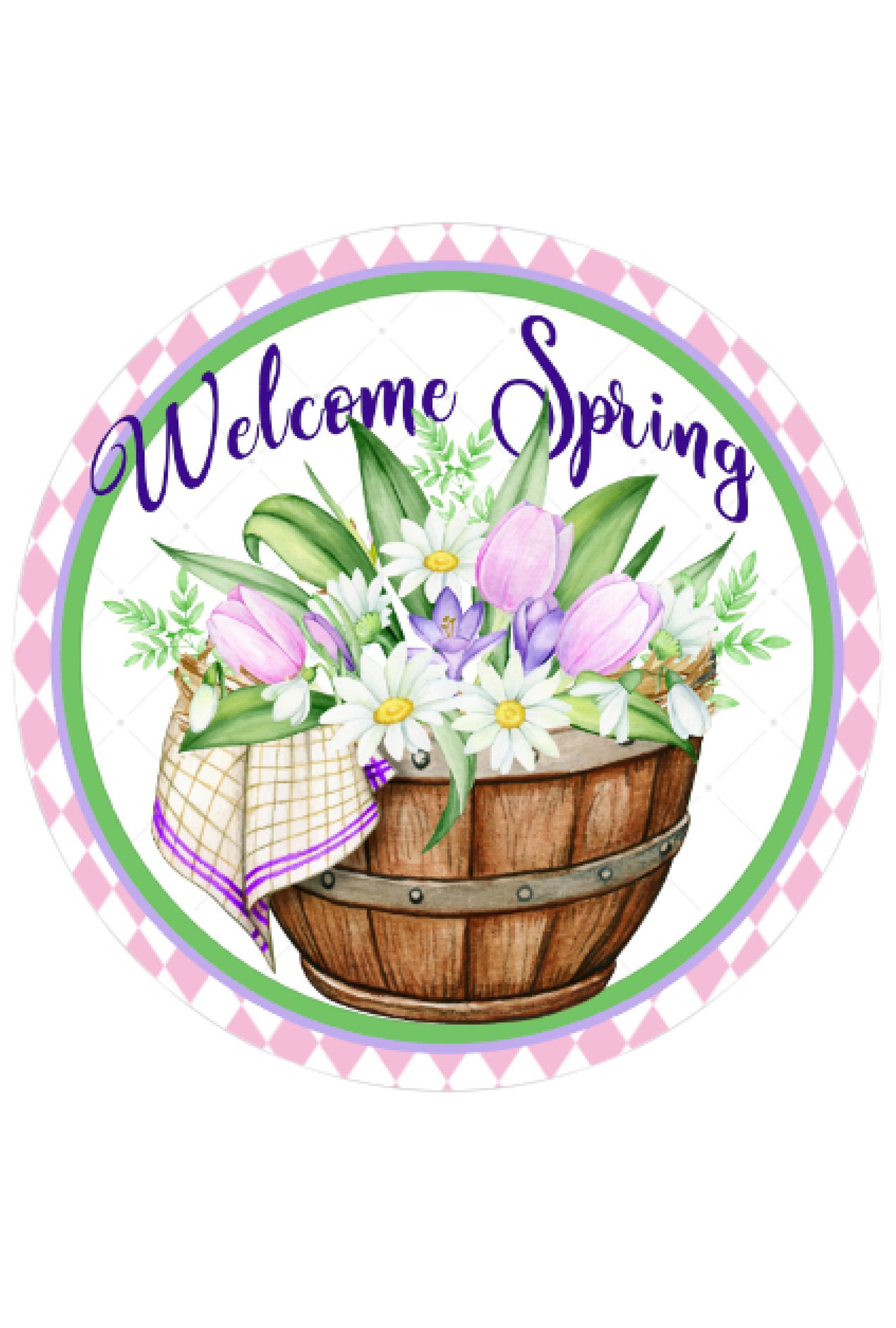 Welcome Spring Floral Basket Sign Spring Floral Sign Home - Etsy