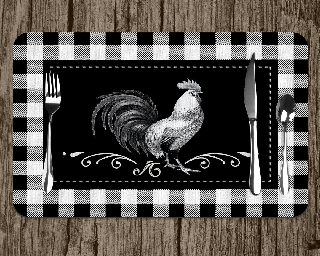 Set of 4 Everyday Rooster Table Placemats, Rustic Country White Rooster ...