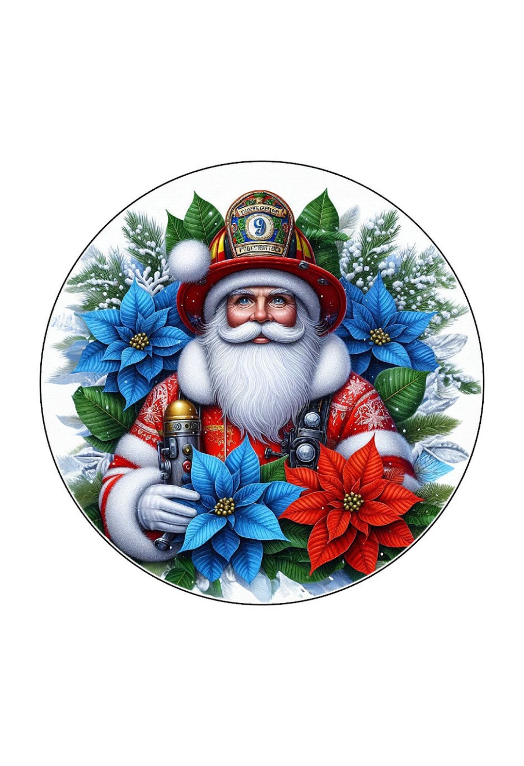 Firefighter Santa Christmas Sign, Holiday Wreath Attachment Metal Sign ...