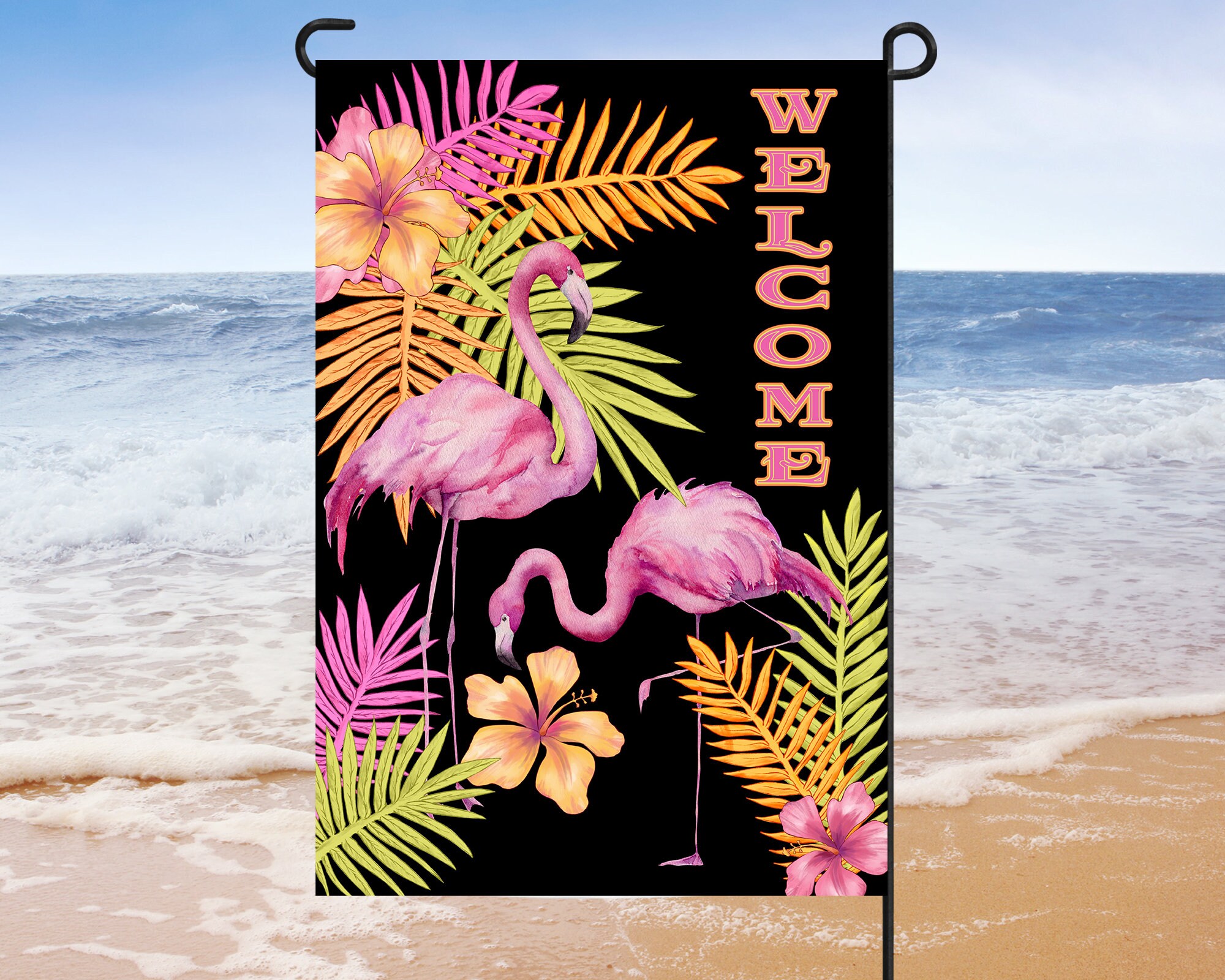 Welcome Tropical Flamingo Garden Flag, Yard Decoration, Front Door Home ...