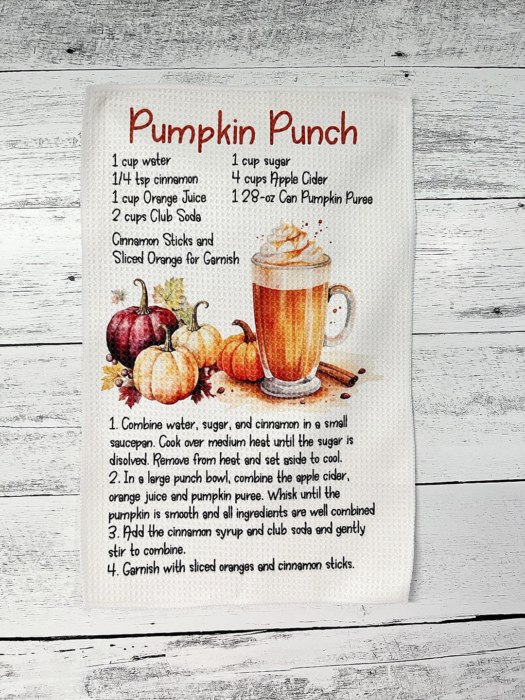 Pumpkin Punch Waffle Kitchen Towel, Country Rustic Holiday Kitchen Tea ...