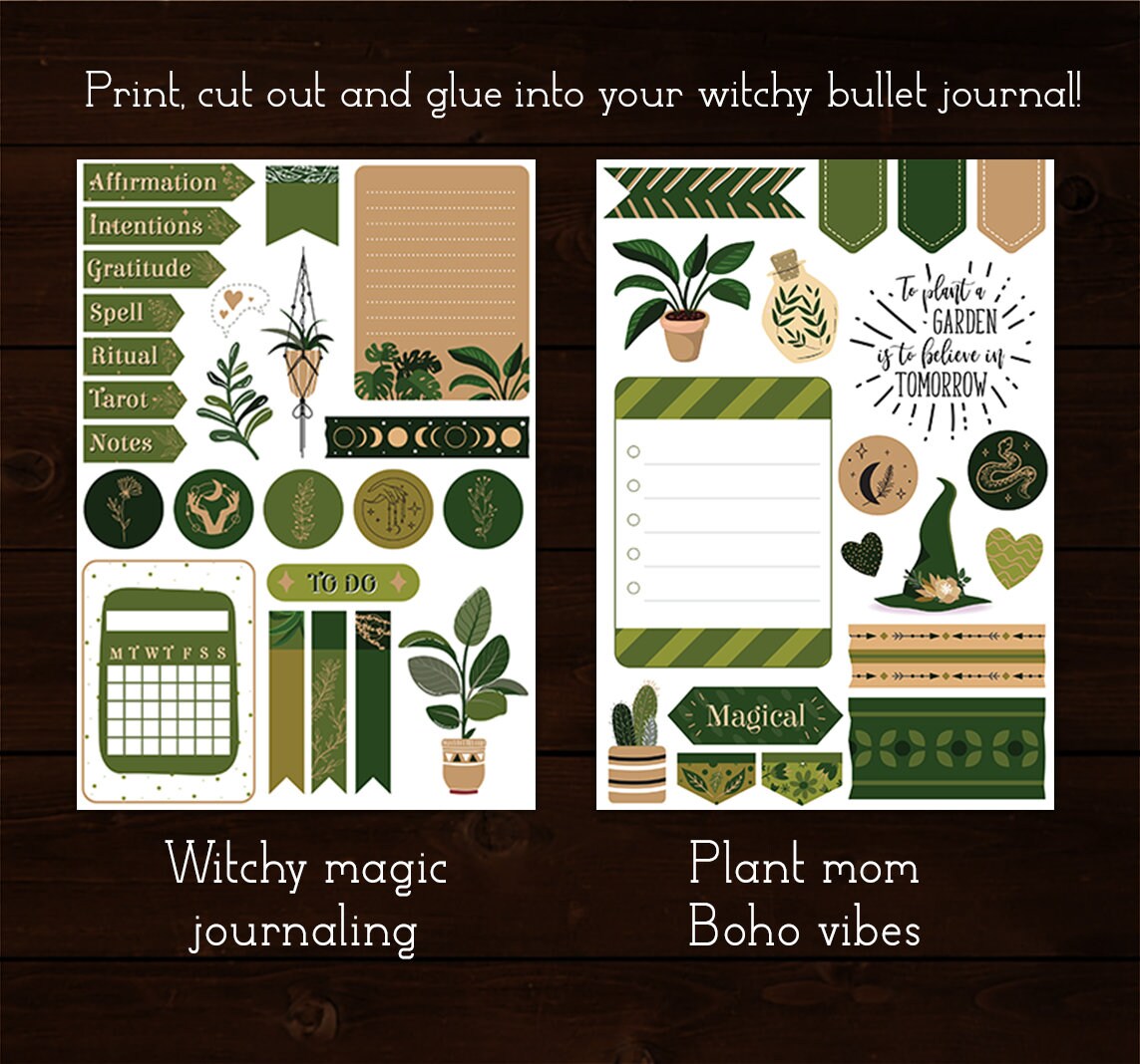 Plant Witch Sticker Kit | Printable PDF Pages A5 Size | Hygge Boho Bujo ...