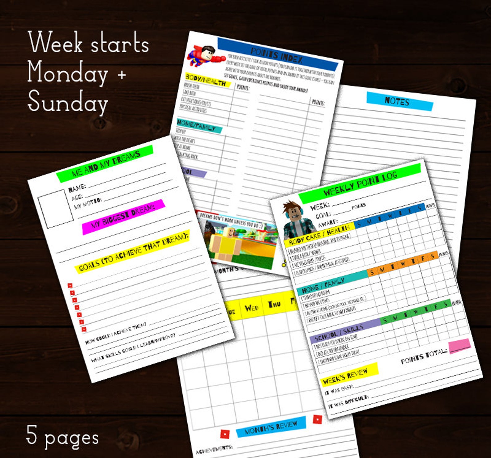 Roblox Kids Planner Point System | Chore List for Children | Undated ...