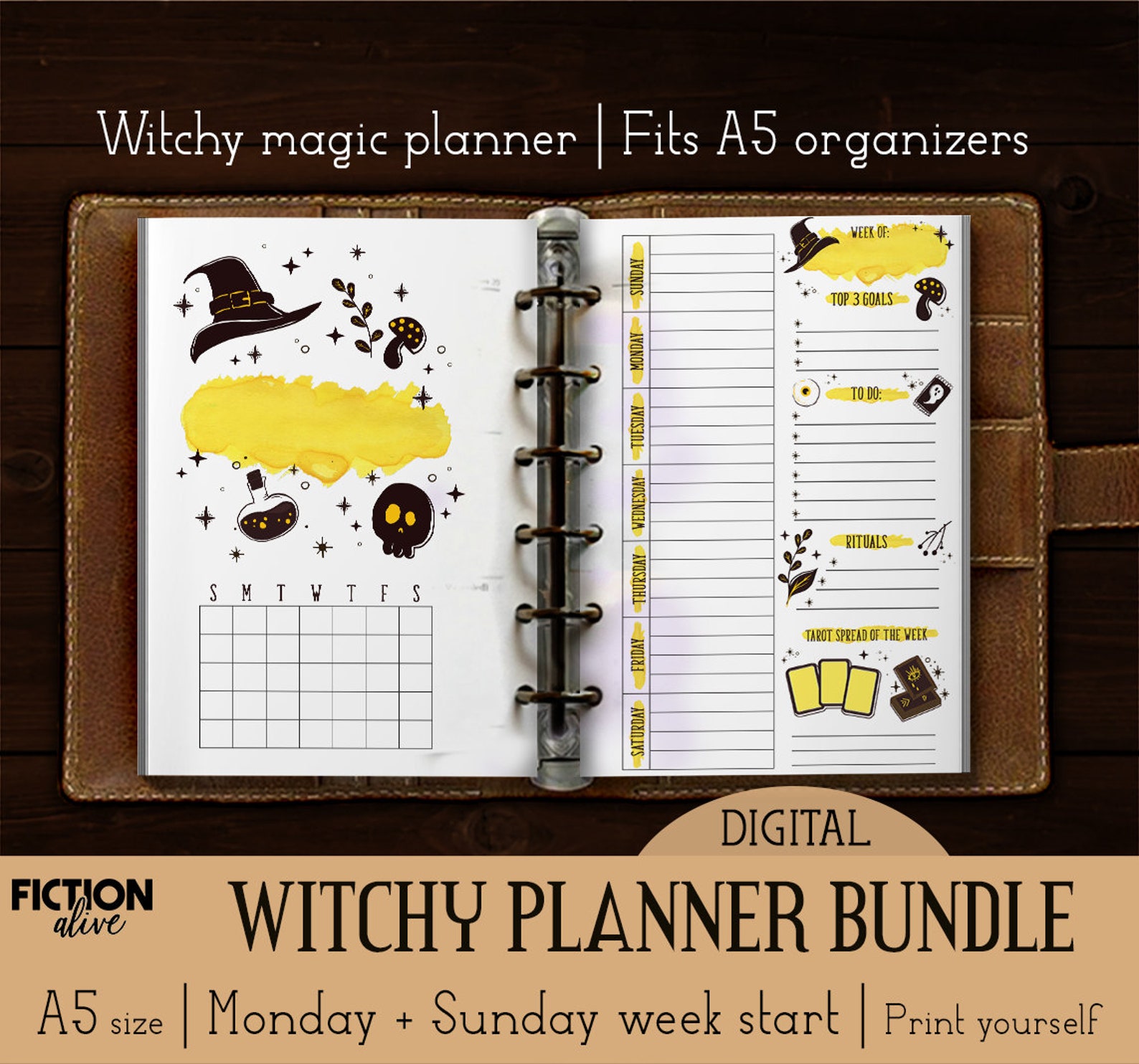 Witchy Planner Printable Pages A5 Size | Wicca Witch Filofax Planner ...
