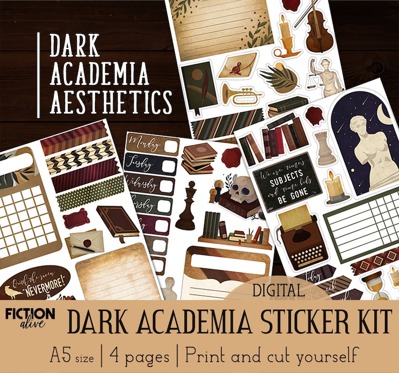 Dark Academia Sticker Kit Printable PDF Bujo Stickers A5 - Etsy
