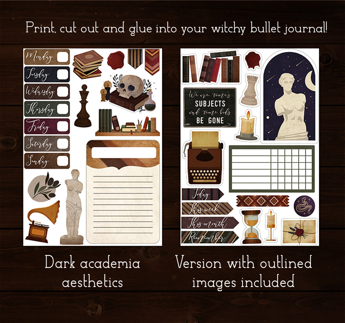 Dark Academia Sticker Kit Printable PDF Bujo Stickers A5 - Etsy