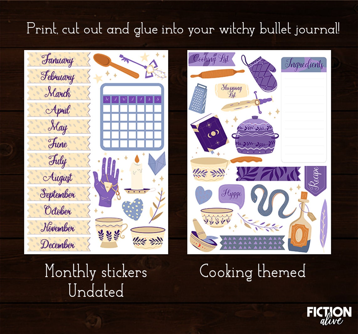 Kitchen witch sticker kit Printable PDF pages A5 size | Etsy
