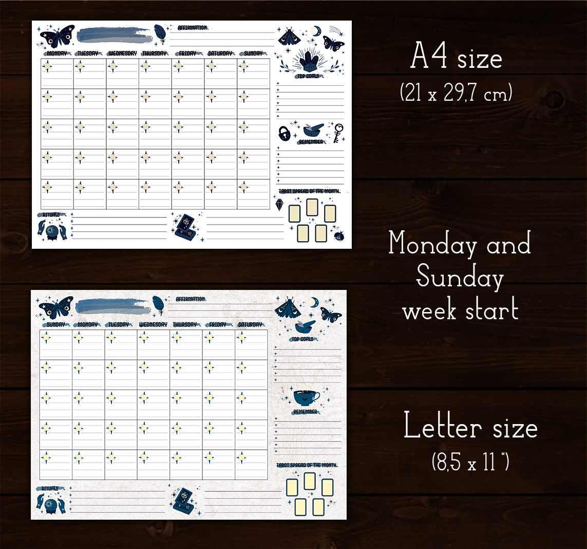 Moody Witch Monthly Pad Planner A4 LETTER Size Print - Etsy