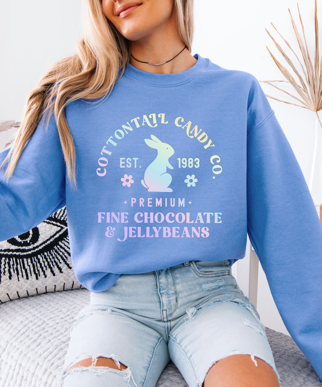 Cottontail Candy Easter Sweatshirt, Cute Pastel Easter Crewneck, Women ...
