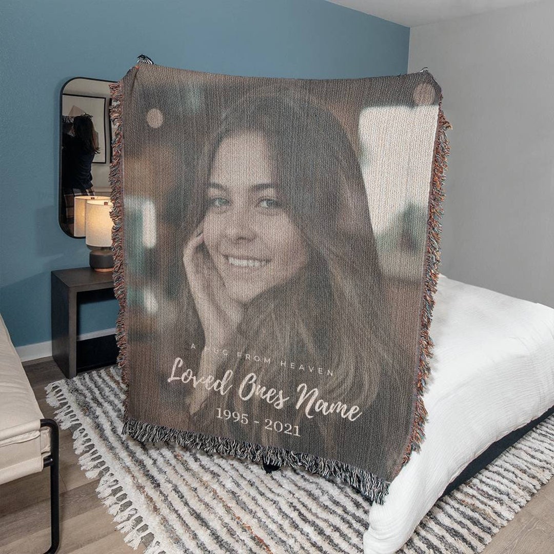 Custom Photo Heirloom Woven Memorial Blanket, Personalized Memorial ...