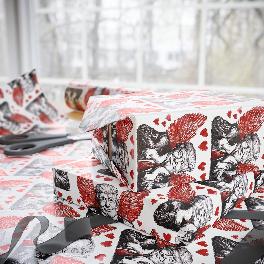 Trump Valentine Gift Wrap, Funny Cupid Trump Wrapping Paper Valentine’s ...