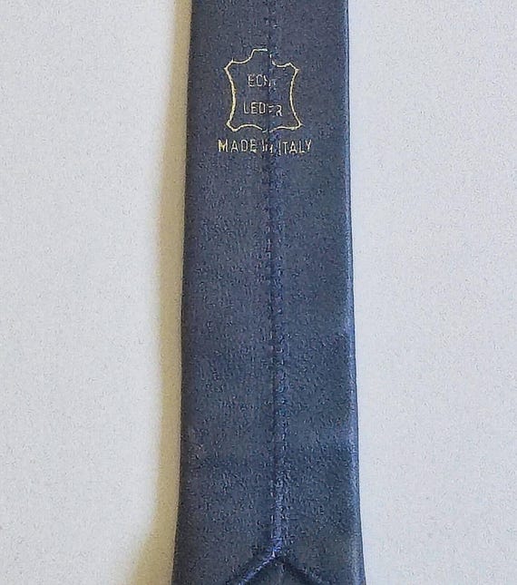 Vintage Ultra Skinny Blue Leather Tie Retro Mod New W… - Gem