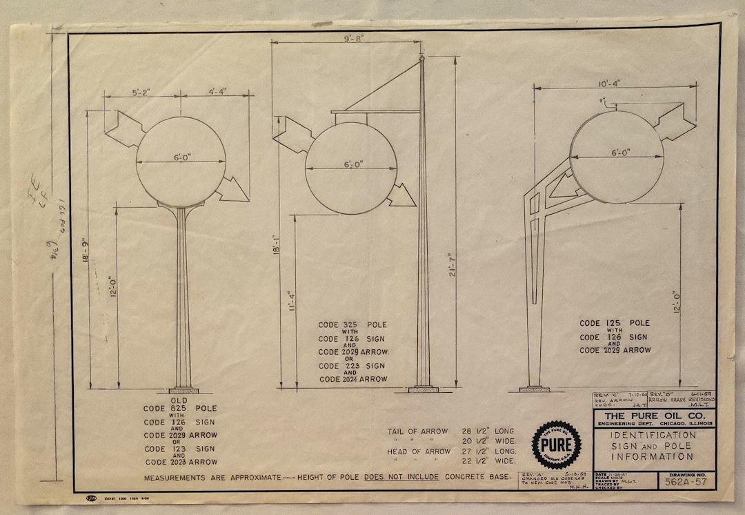 Pure Oil Identification Sign Pole Original Engineering Drawing 1960 - Etsy